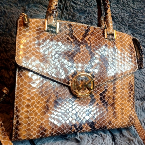 Michael Kors | Bags | Michael Kors Python Satchel With Shoulder Strap ...